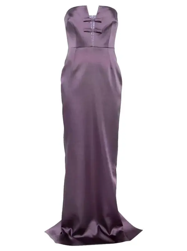 THE NEW ARRIVALS ILKYAZ OZEL Satin Strapless Maxi Dress With Bow Detail - Purple