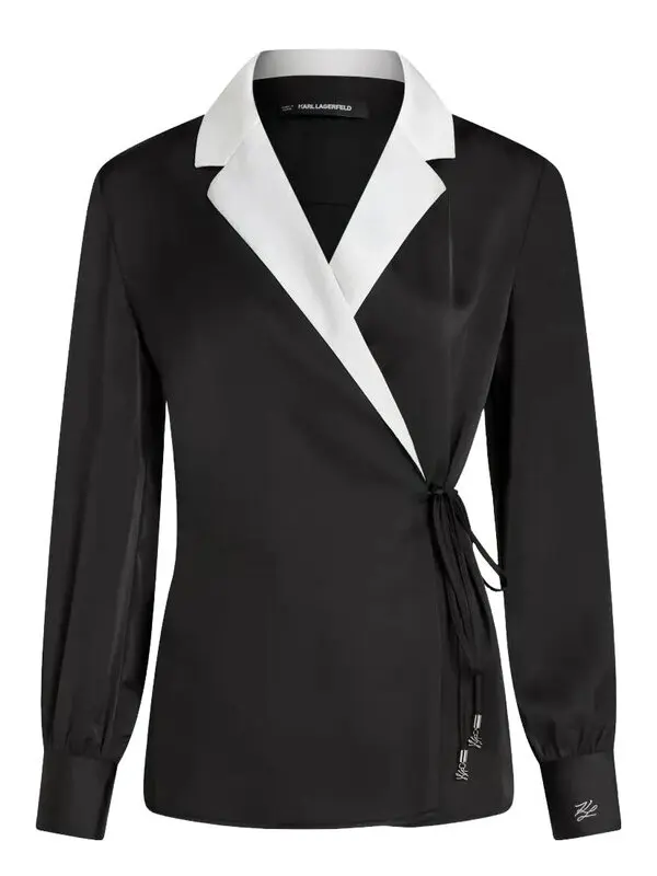 Karl Lagerfeld Satin-finish Wrap Blouse - Black