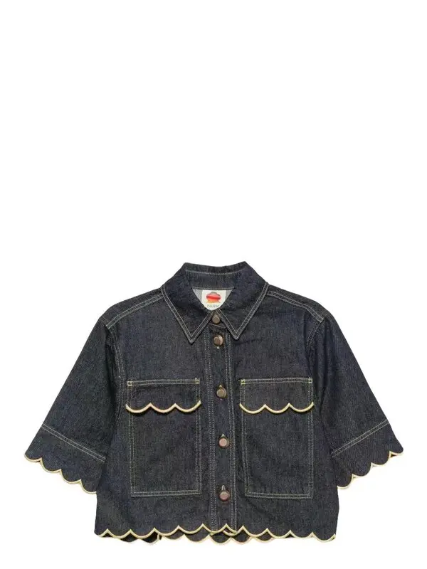 Farm Rio Scallop-edge Contrast Stitching Denim Shirt - Blue