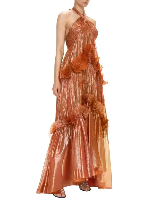 MARIA LUCIA HOHAN Ruffled Metallic-effect Maxi Dress - Orange