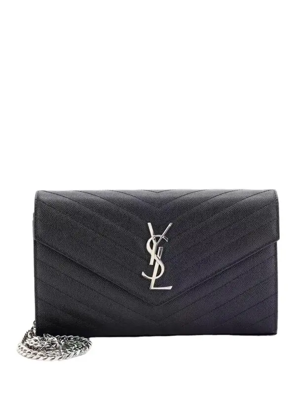 Saint Laurent Classic Monogram Wallet On Chain Matelasse Chevron Leather Medium Crossbody Bag - Black