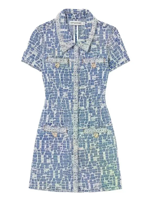 SELF-PORTRAIT Sequin-embellished Collared Mini Dress - Blue