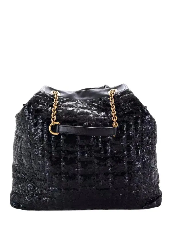 Dolce & Gabbana Miss Kristen Tote Sequin Embellished Leather Large Satchel - Black