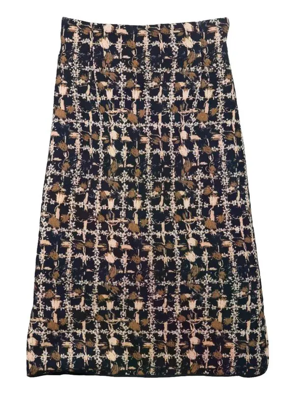 Dior Tweed-effect Floral Print Midi Skirt - Black