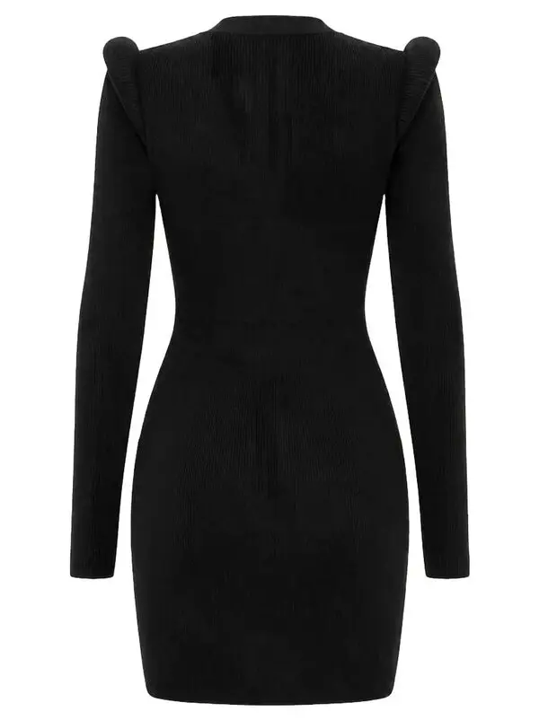 Elisabetta Franchi Mini Dress In Knit Fabric With 3d Details - Black