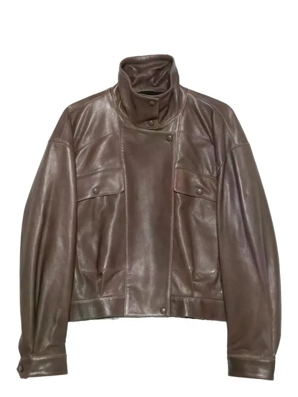 Nour Hammour Quincy Leather Bomber Jacket - Brown
