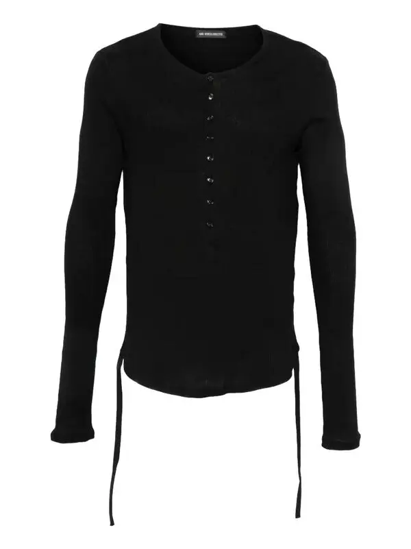 ANN DEMEULEMEESTER Ribbed Knit Henley Sweater - Black