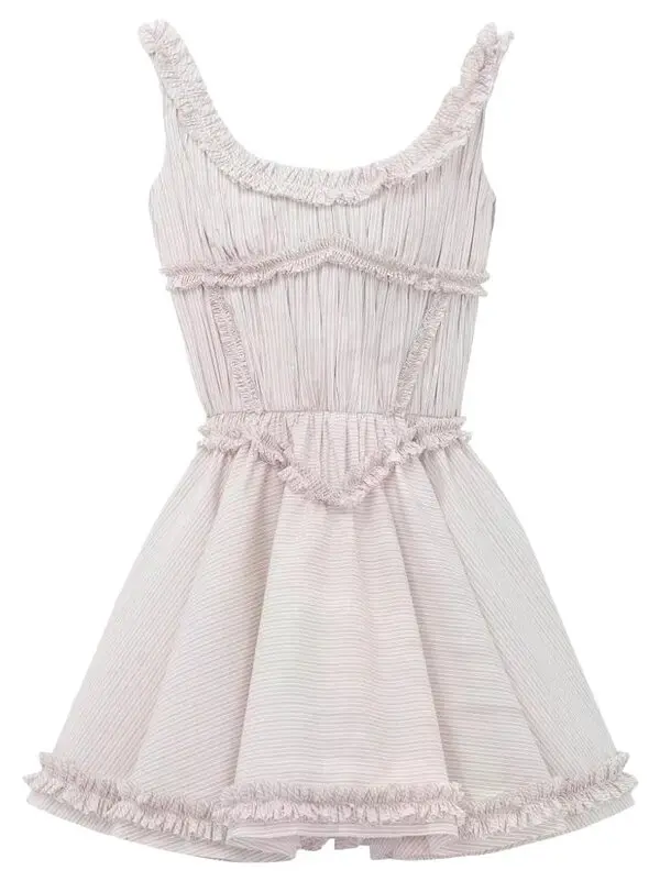 Alexander McQueen Pleated Ruffle Pinstripe Mini Dress - Pink