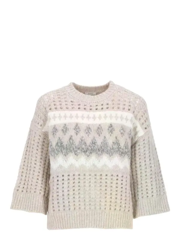 Peserico Open-knit Sequin Embellished Fair Isle Sweater - Neutrals