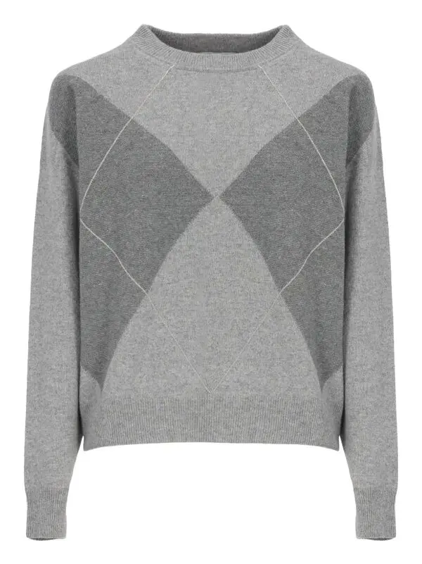 Peserico Argyle Knit Crew Neck Sweater - Grey