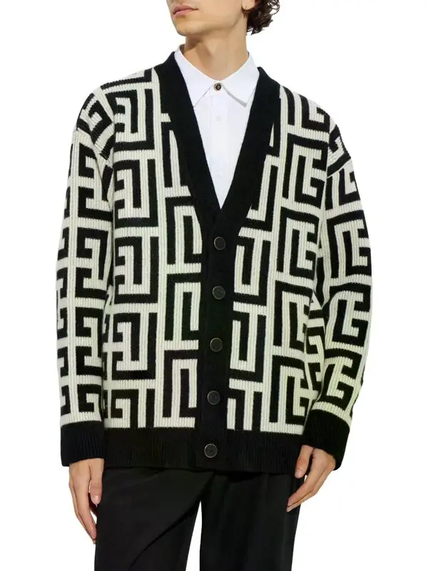 Balmain Monogram Pattern V-neck Cardigan - Black