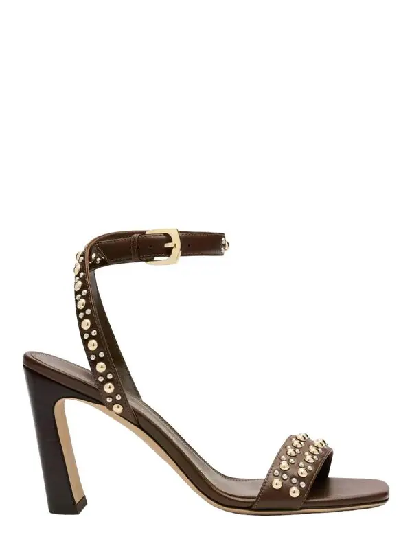 STUART WEITZMAN Perry Leather Heeled Sandals With Stud Embellishment - Brown