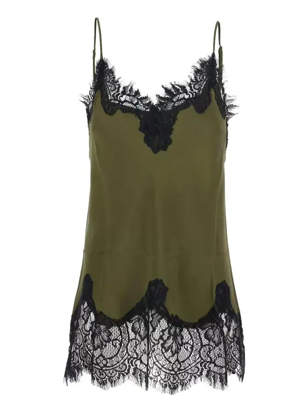 Gold Hawk Silk Lace Trim Camisole - Green