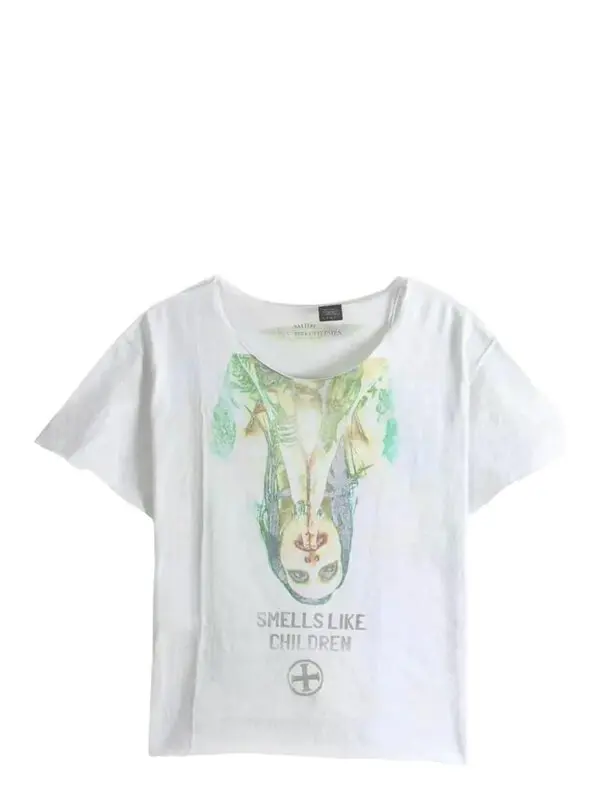 SAITOS Graphic-print Raw-edge T-shirt - White