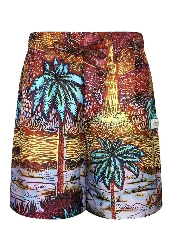 ATELIER VLISCO Palm-tree Print Drawstring Deck Shorts - Red