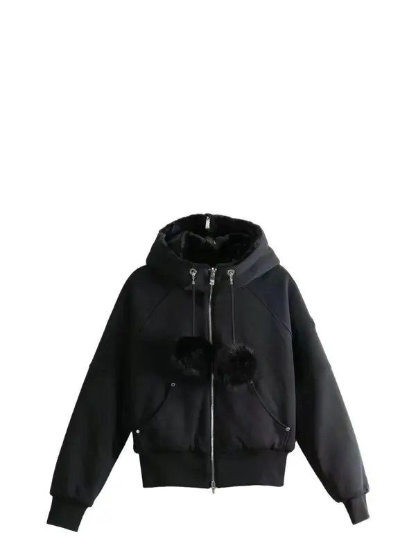 Moose Knuckles Oro Bunny Pom-pom Zip-up Reversible Hoodie - Black