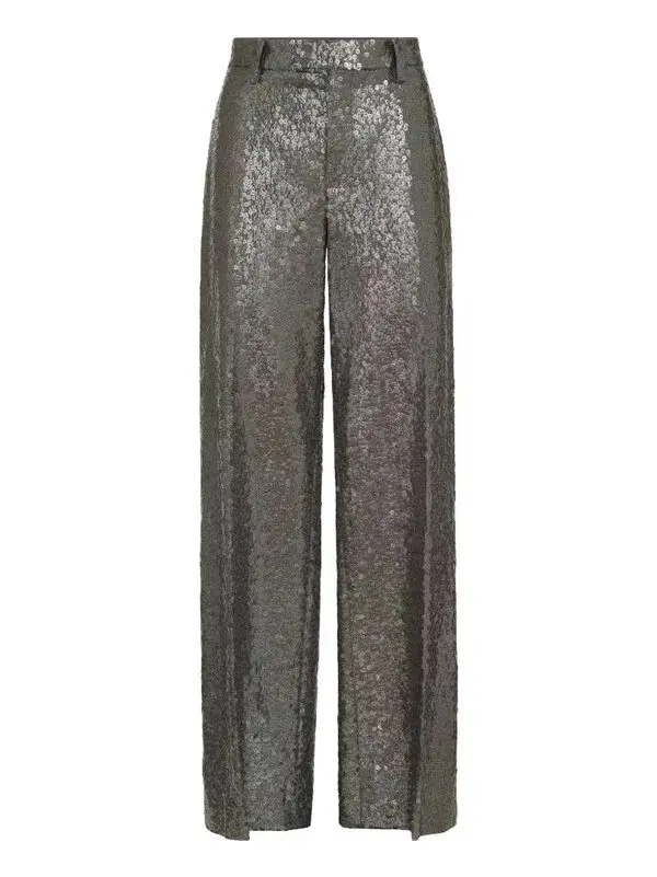 Brunello Cucinelli Sequined Wide Leg Trousers - Grey