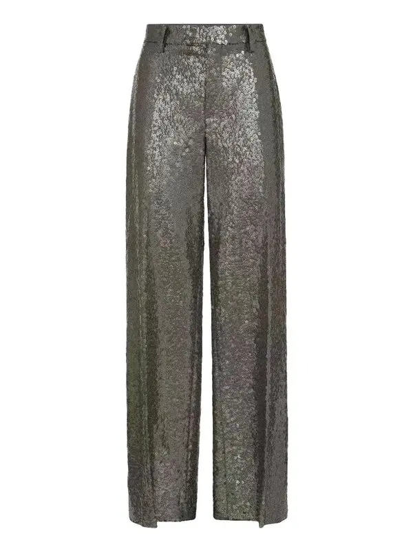 Brunello Cucinelli Sequined Wide Leg Trousers - Grey