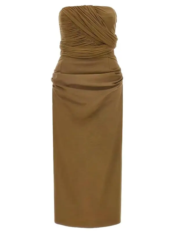 Magda Butrym Draped Strapless Midi Dress - Brown