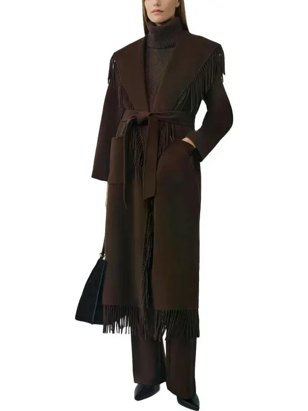 Simkhai Carrie Fringe-trimmed Belted Coat - Brown