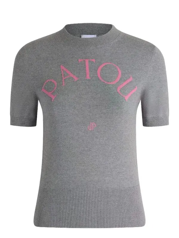 PATOU Jacquard Logo Crew Neck Short Sleeve Sweater - Grey