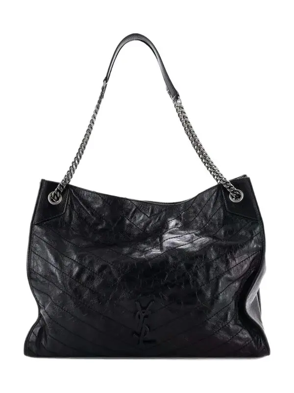 Saint Laurent Niki Shopping Tote Matelasse Chevron Leather Shoulder Bag - Black