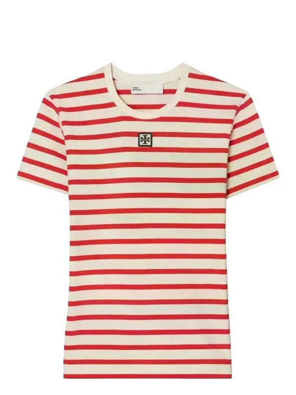 Tory Burch Striped Cotton T-shirt - Red