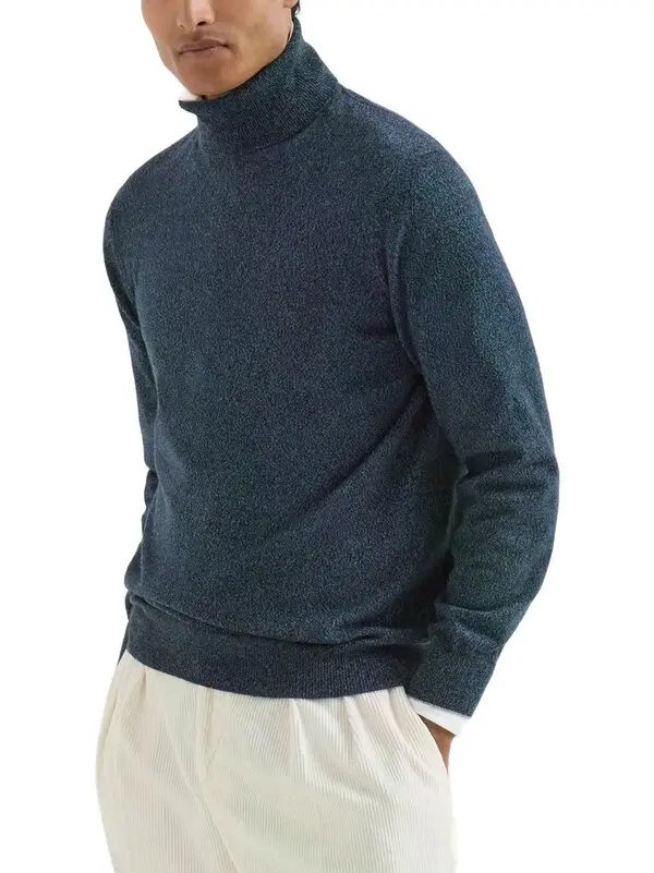 Brunello Cucinelli Mouliné Cashmere Turtleneck Sweater - Blue