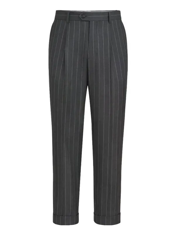 Brunello Cucinelli Super 150s Virgin Wool Wide Chalk Stripe Batavia Trousers - Grey
