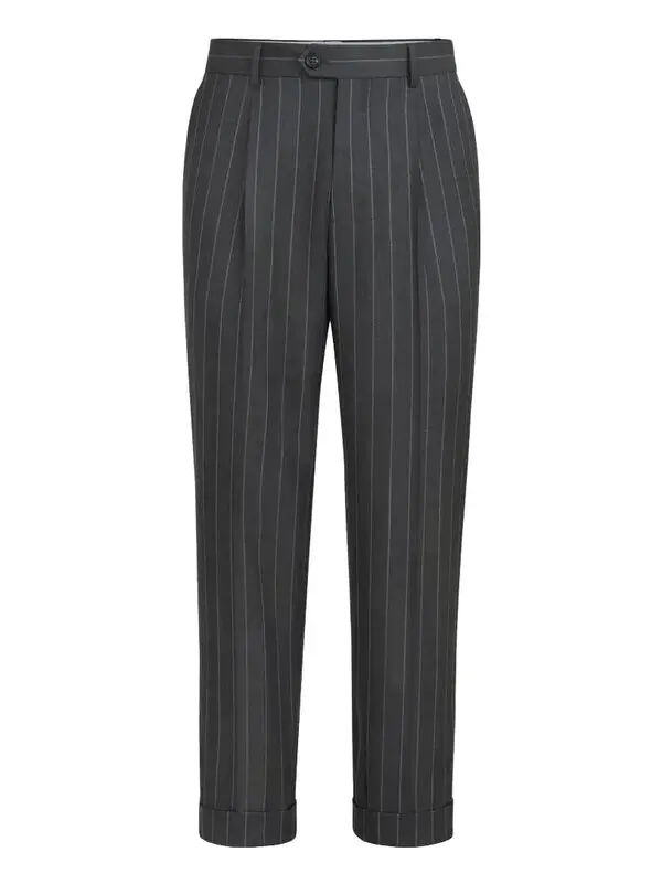 Brunello Cucinelli Super 150s Virgin Wool Wide Chalk Stripe Batavia Trousers - Grey