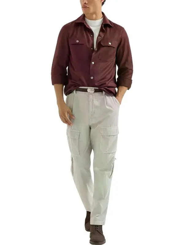 Brunello Cucinelli Virgin Wool Flannel Overshirt With Spread Collar And Chest Pockets - Red