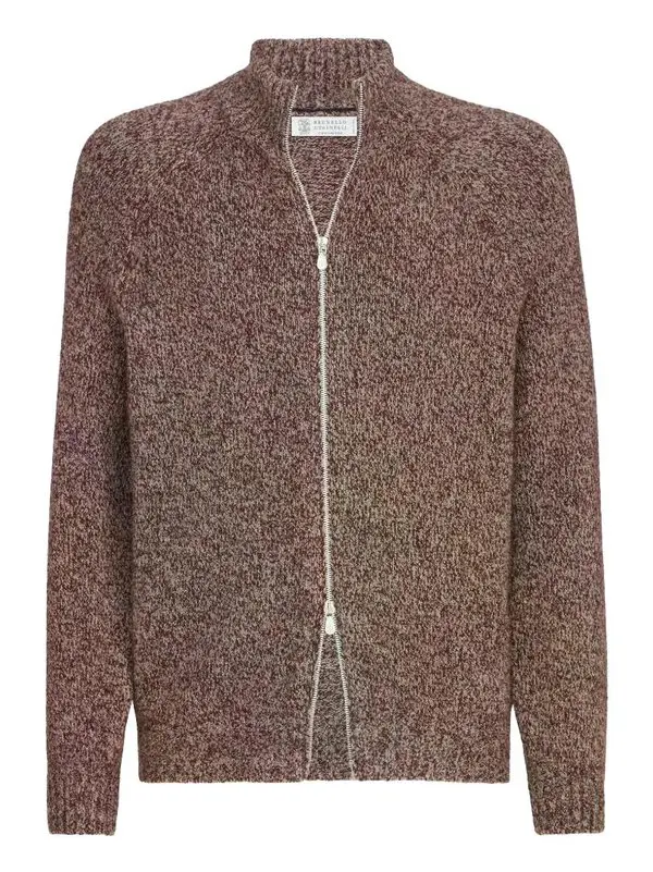 Brunello Cucinelli Chiné Cardigan In Virgin Wool, Silk, And Cashmere - Red