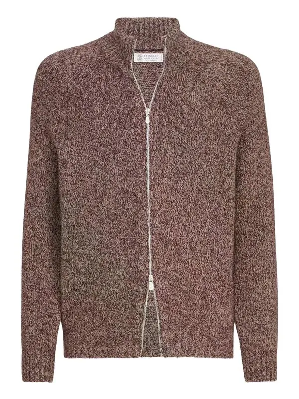 Brunello Cucinelli Chiné Cardigan In Virgin Wool, Silk, And Cashmere - Red