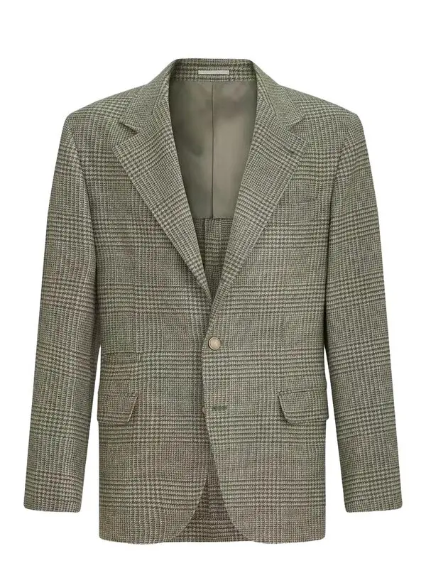 Brunello Cucinelli Comfort Wool And Cashmere Prince Of Wales Flannel Deconstructed Blazer - Green