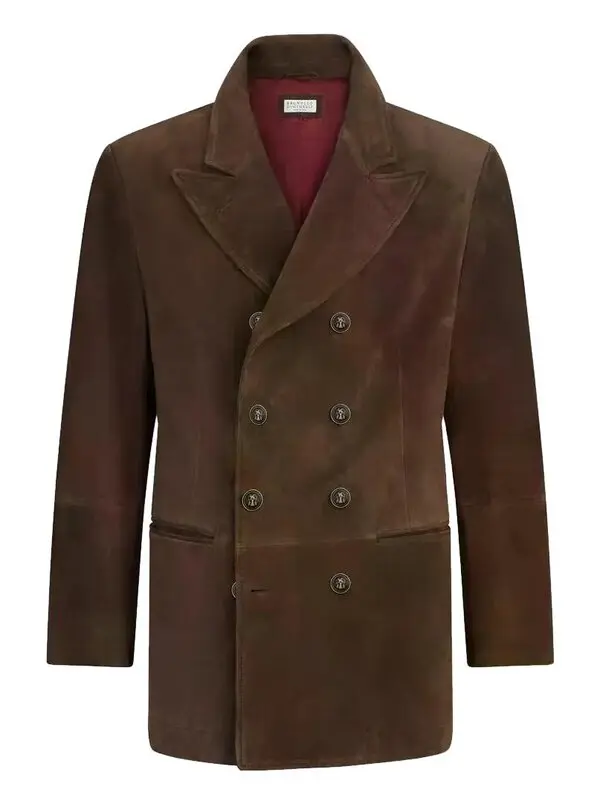 Brunello Cucinelli Suede Peak Lapel Outerwear Jacket - Brown
