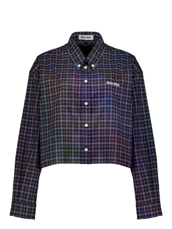 Miu Miu Check-print Cropped Shirt - Blue