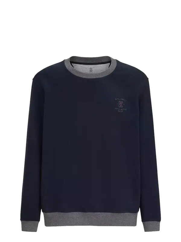 Brunello Cucinelli Cotton French Terry Sweatshirt With Embroidery - Blue