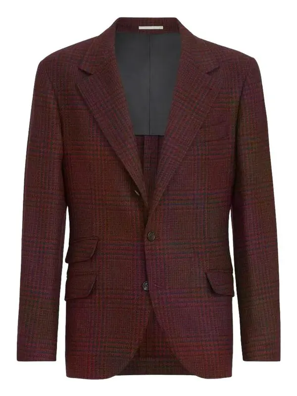 Brunello Cucinelli Cashmere Prince Of Wales Deconstructed Cavallo Blazer - Red