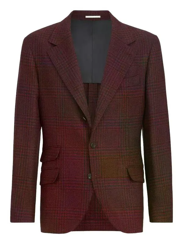 Brunello Cucinelli Cashmere Prince Of Wales Deconstructed Cavallo Blazer - Red