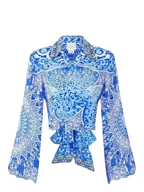 Camilla Crystal-embellished Wrap Shirt - Blue