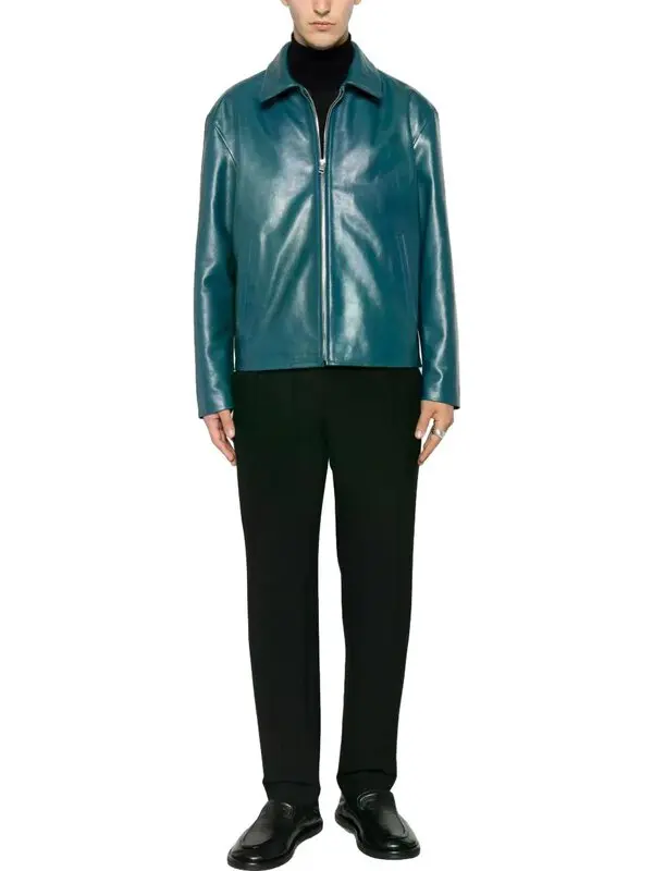 Sandro Zip-up Leather Jacket - Blue
