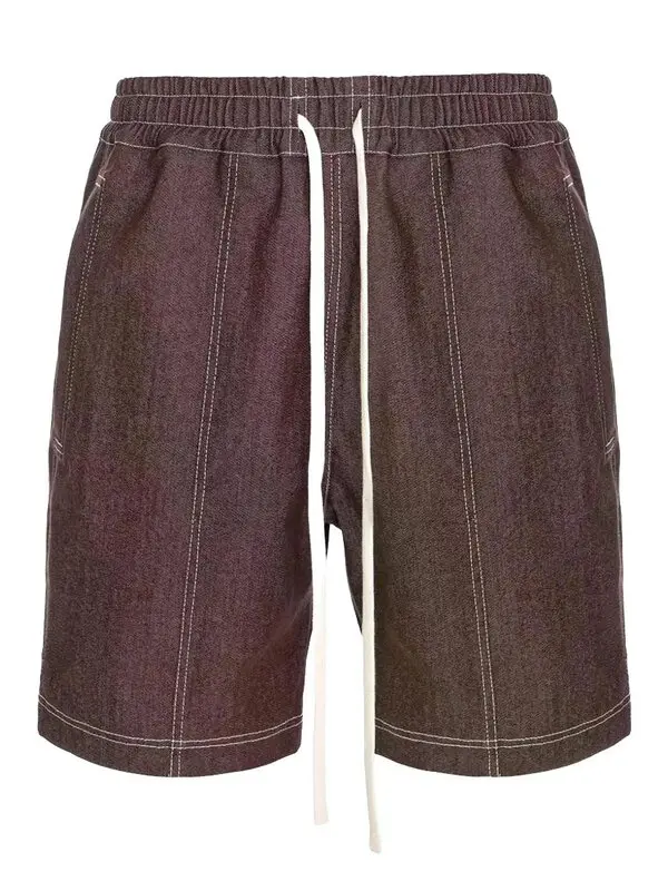 HAMZA Contrast Stitch Denim Shorts - Brown