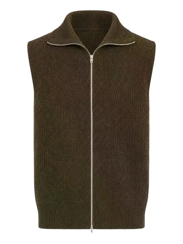 JIL SANDER Wool Zip-up Vest - Brown