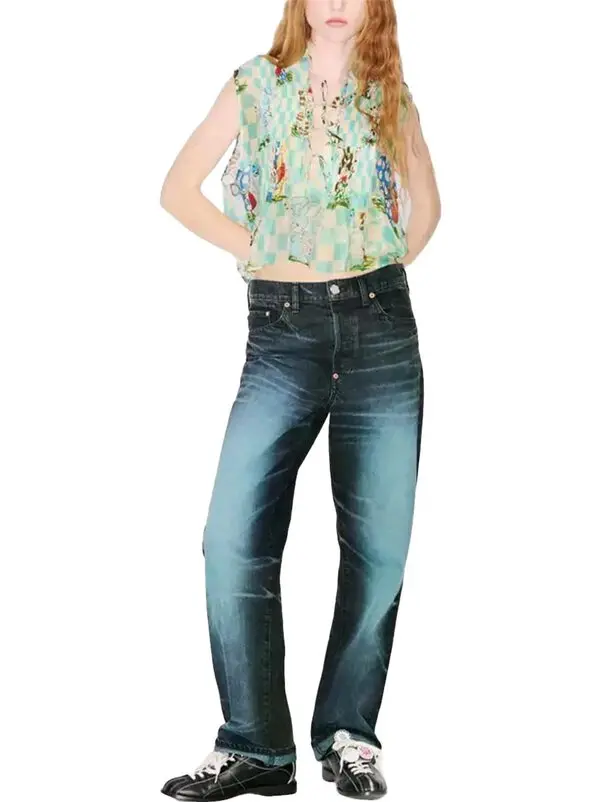 Kenzo Checkered Lace-up Top - Green