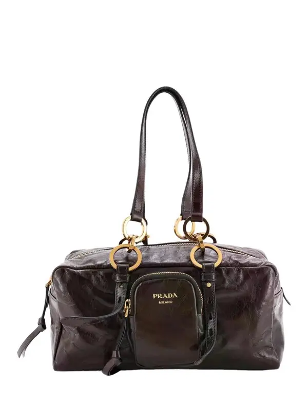 Prada Dangle Top Handle Bag Leather Medium Shoulder Bag - Brown