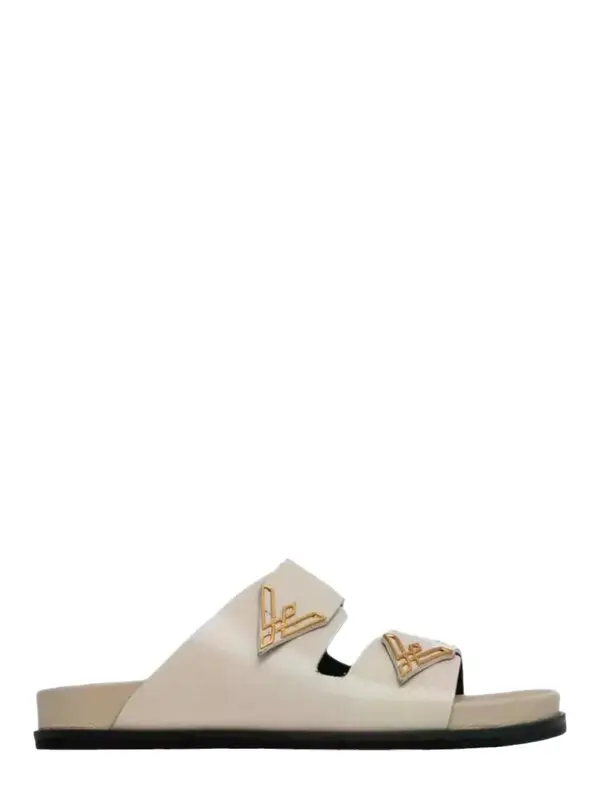 VANDA NOVAK Double Strap Logo Plaque Sandals - Neutrals