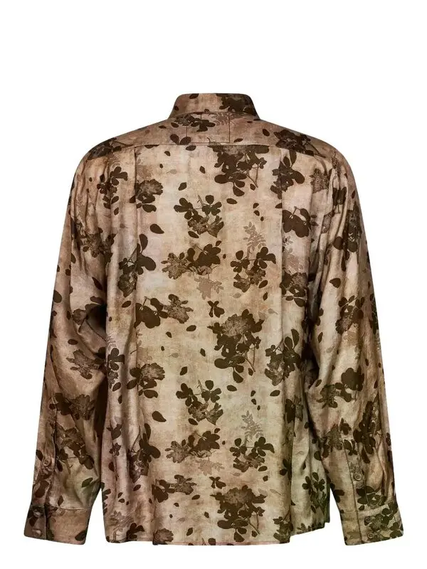 UMA WANG Floral-print Chest-pocket Shirt - Brown