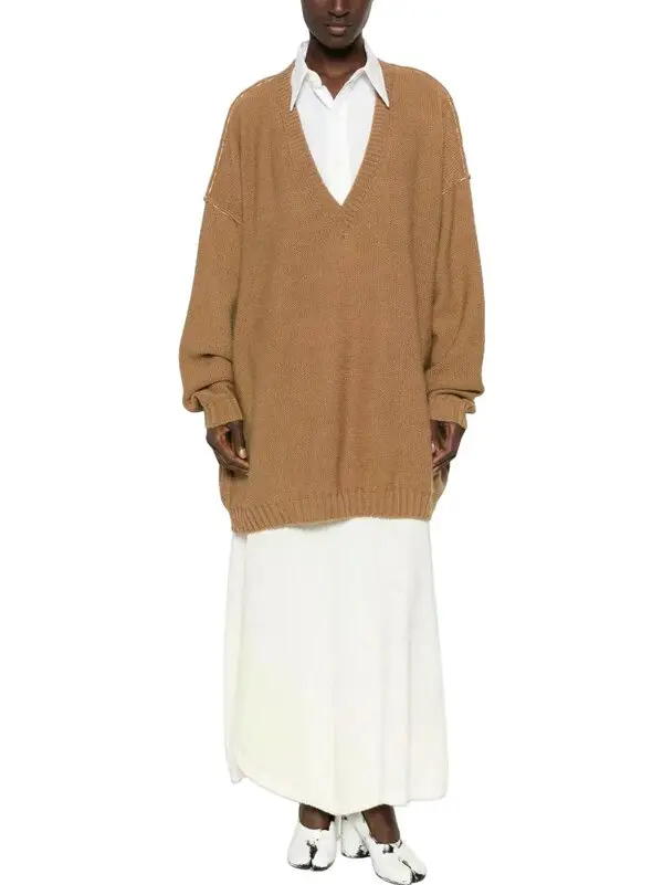 MAISON MARGIELA Oversized V-neck Sweater - Brown