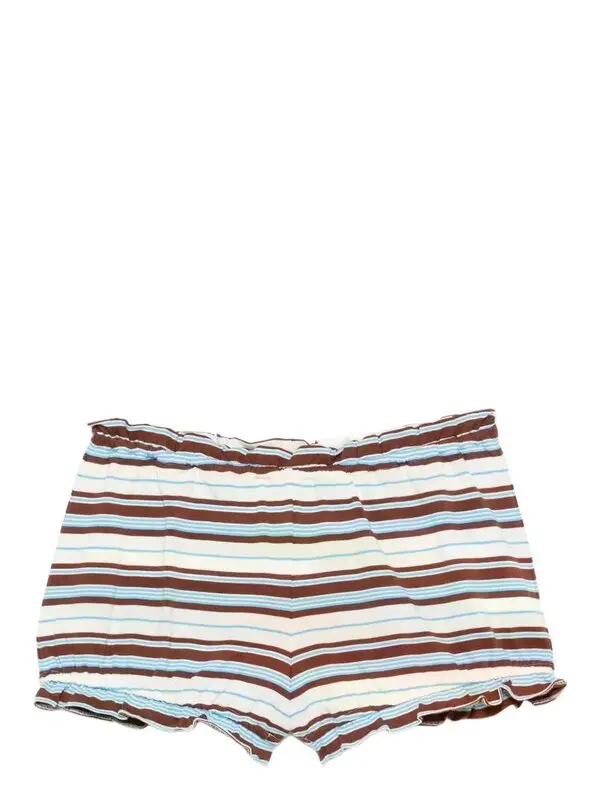 Posse Nadine Ruffled Striped Shorts - Neutrals