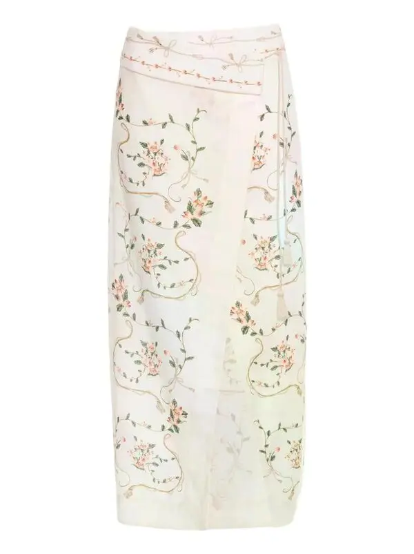 Agua Bendita Tierra Navegante Floral-print Midi Skirt - Neutrals
